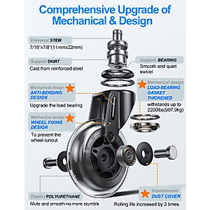 Office Chair Wheels Replacement Set of 5, EMNT Heavy Duty 3" Rubber Chair Casters for Hardwood Floors and Carpet, Safe Quiet Office Chair Casters for Chairs to Replace Office Chair Mats - Fits 98%