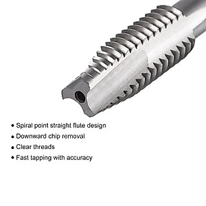 uxcell Spiral Point Threading Tap 3/8-16 UNC, HSS (High Speed Steel) Machine Thread Screw Tap 3 Straight Flutes Uncoated Tapping Tool H2 Tolerance