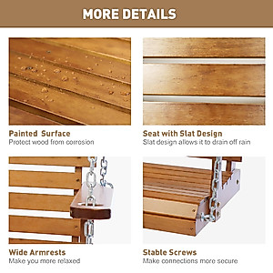 Outdoor Wooden Porch Swing, 2 Person Heavy Duty Hanging Patio Swing Bench for Garden, Backyard, Balcony, 500 Lb Weight Capacity, 5 ft Seat Width