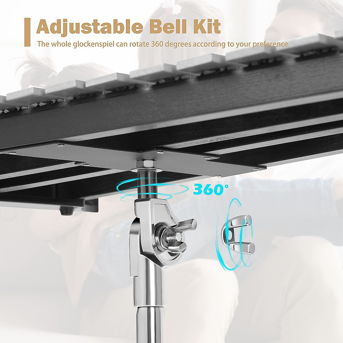 TOLEAD 32 Notes Glockenspiel Kit Xylophone Bell Percussion Instruments with Adjustable Height Stand, Practice Pad Mallets & Wooden Drumsticks, Portable Carrying Bag