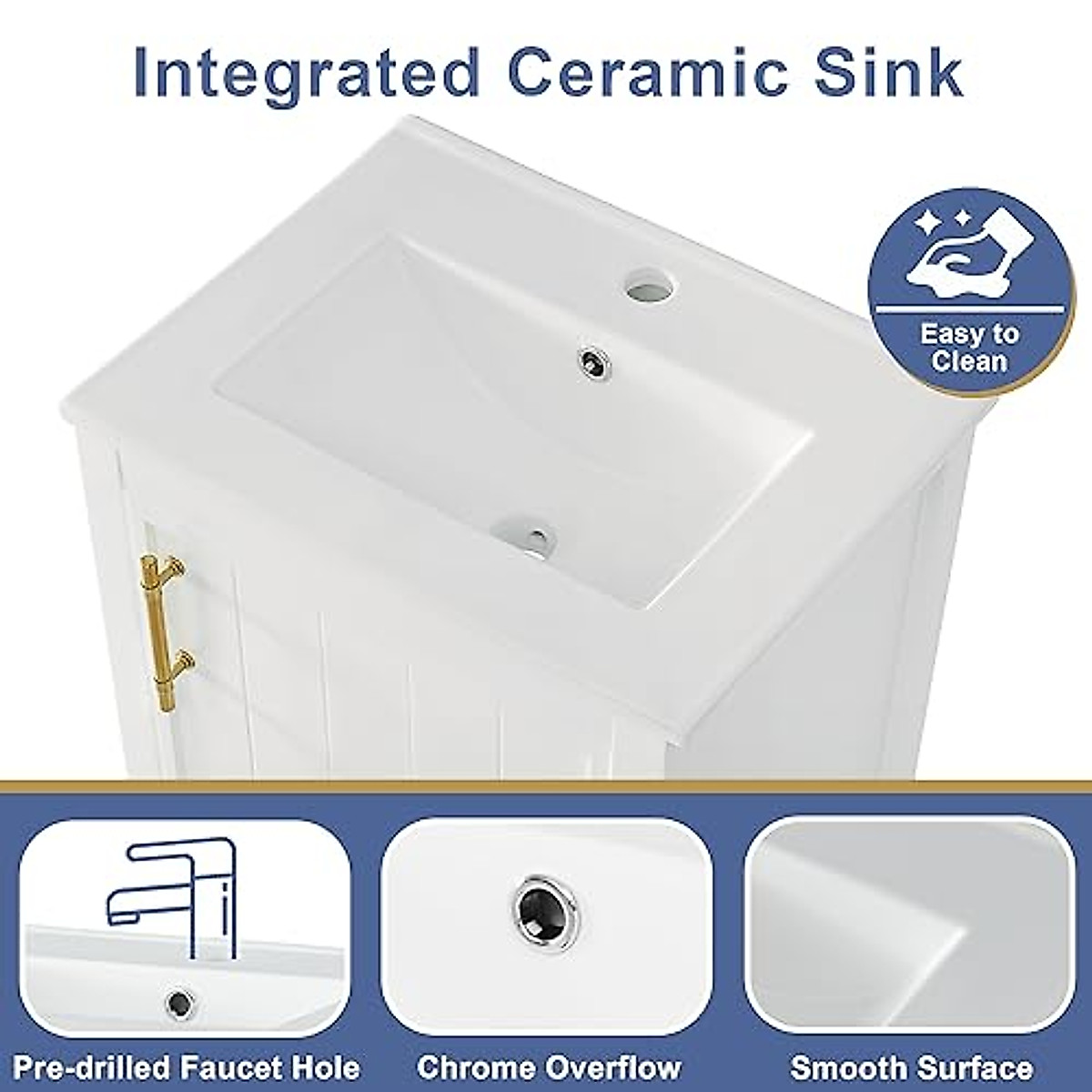 Lifeand 20" Vanity with Sink, Bathroom Cabinet with Soft Closing Door, Storage Rack and Open Shelf, White