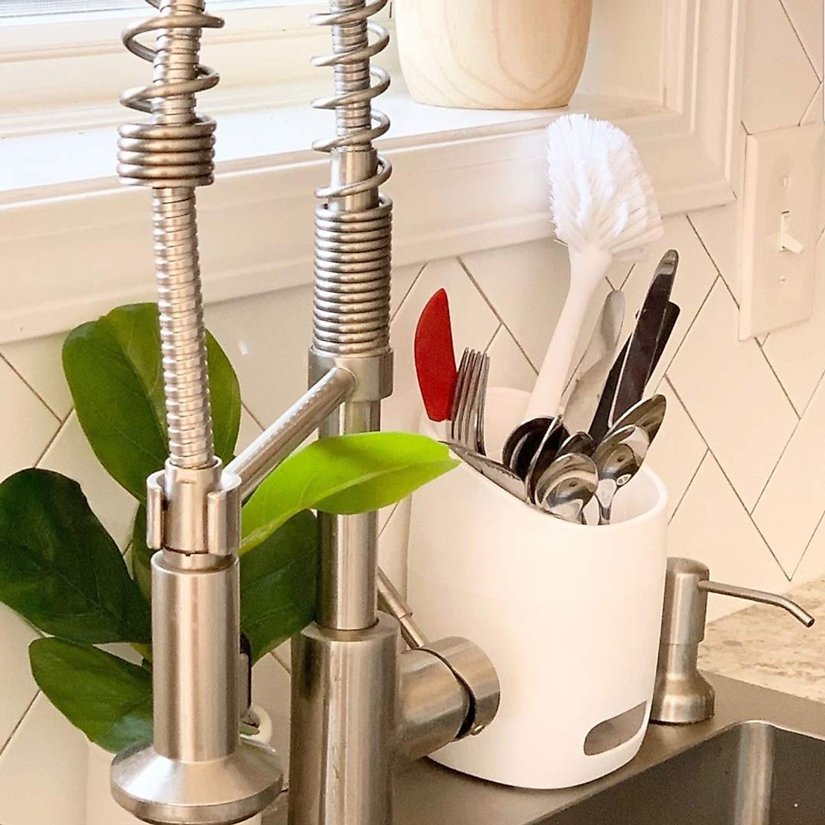 LOTSA. STYLE Utensil Drying Sink Caddy with Diatomite, Multi Purpose Holder Organizer, Kitchen Countertop Craft Table Desktop Office (Grey)