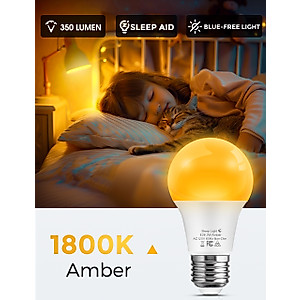L LOHAS LED Sleep aid Amber Light Bulbs, Blue Light Blocking, A19 3W(40 Watt Equivalent) Dim Light Bulbs, 1800K Warm Light Bulb, E26 Base, 2 Pack