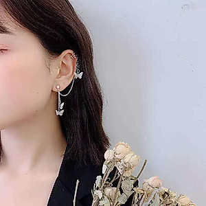 Butterfly Cuff Chain Earrings Silver Tassel Crawler Earring Wrap Earrings Crystal Drop Earring Set Jewelry Gift for Women