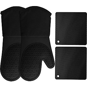 HOMWE Kitchen Cutting Board (3-Piece Set) and Silicone Oven Mitts and Pot Holders, 4-Piece Set