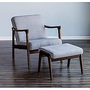 Alpine Furniture Zephyr Mid-Century Retro Accent Lounge Chair Wooden Arm Upholstered Back Living Room Furniture, 33" W x 27.5" D x 29" H, Walnut Finish/Pebble Upholstery