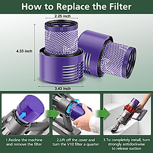 2 Pack V10 Filters Replacement for Dyson Cyclone Series, Cyclone V10 Absolute, Cyclone V10 Animal, Cyclone V10 Motorhead, Cyclone V10 Total Clean, SV12, Replaces Part # 969082-01