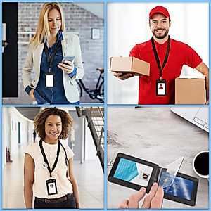 Badge Holder Trifold,PU Leather ID Card Holder with Clear ID Window and Detachable Badge Lanyard for Business,Worker,Student,Black