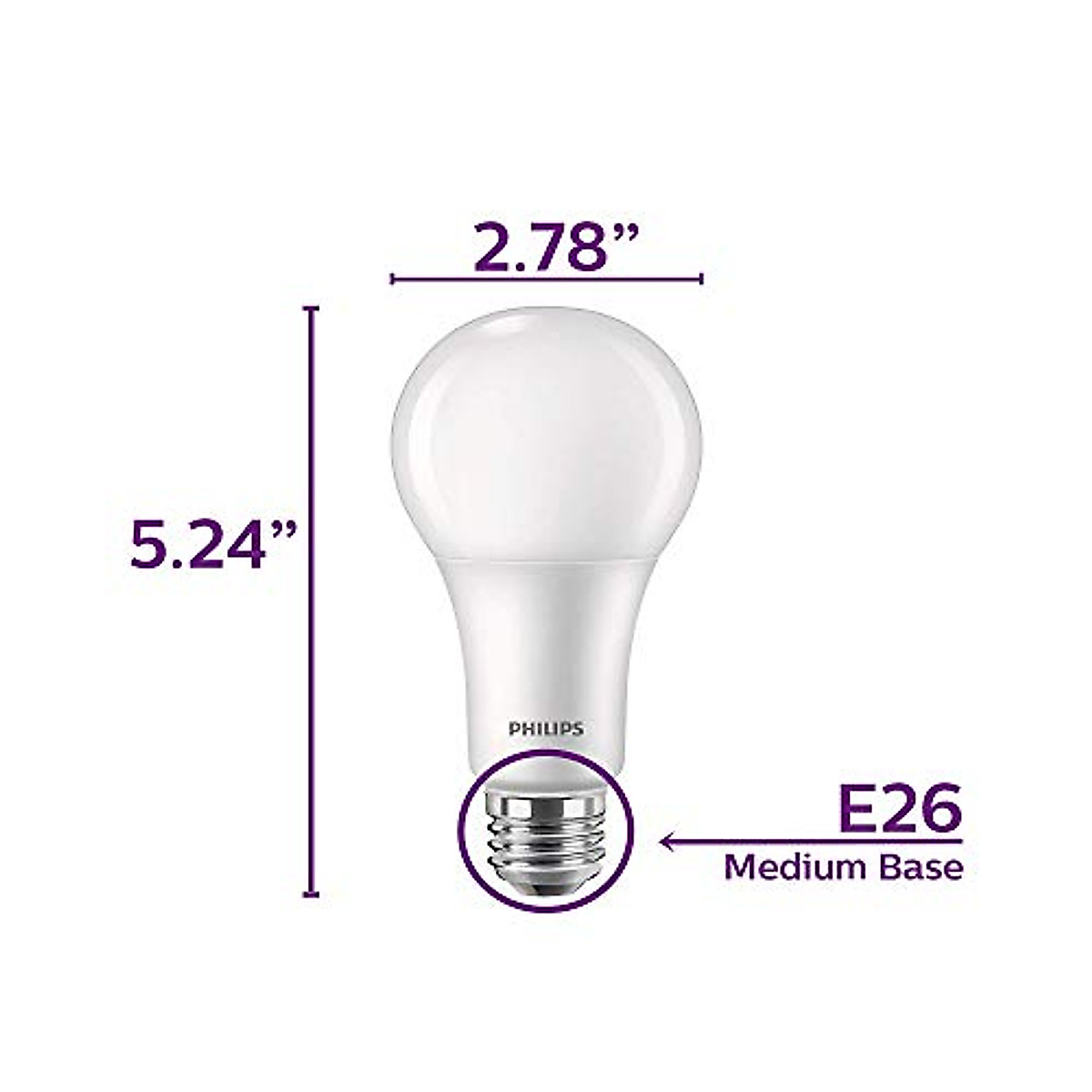 Philips LED 556928 3-Way A21 Flicker-Free Light Bulb with EyeComfort Technology: 1600-800-450-Lumen, 2700K, 14-8-5 (100-60-40-Watt Equivalent), E26 Base, Soft White, 4-Pack, Title 20 Compliant