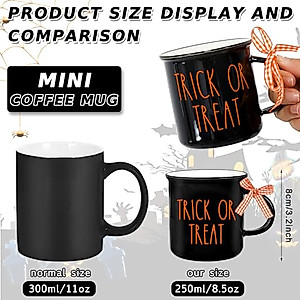 Whaline 6Pcs Halloween Mini Mugs with Plaid Ribbon Pumpkin Bat Mini Coffee Mug Halloween Party Cups for Table Centerpieces Tiered Tray Decor Gifts