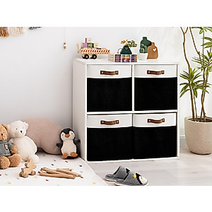 StorageWorks 13x13 Storage Cubes, Collapsible Storage Bins Organizer for Closet, Fabric Storage Box with PU Handles, Black and White, 4-Pack