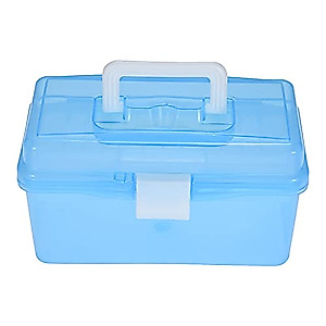mewmewcat art box with handle,Clear Plastic Art Storage Box Watercolor Oil Painting Supplies Multipurpose Case Portable for Artists, Blue