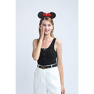 FANYITY 2 Pcs Mouse Ears, Mouse Costume Ears Headband for Children Mom Baby Girls Women Party (RED 2)