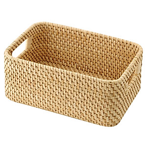 Muji Stackable Rattan Rectangular Basket with Handle, 15 cm Width x 22 cm Depth x 9 cm Height