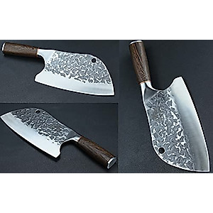 BLADESMITH Serbian Chef Knife, Butcher Knife Forged in Fire，8'' Cleaver Knife High Carbon Steel Bone Cutting Knife with Non-Slip Ergonomic Wenge Wood Handle for Kitchen/Restaurant/Slaughter House