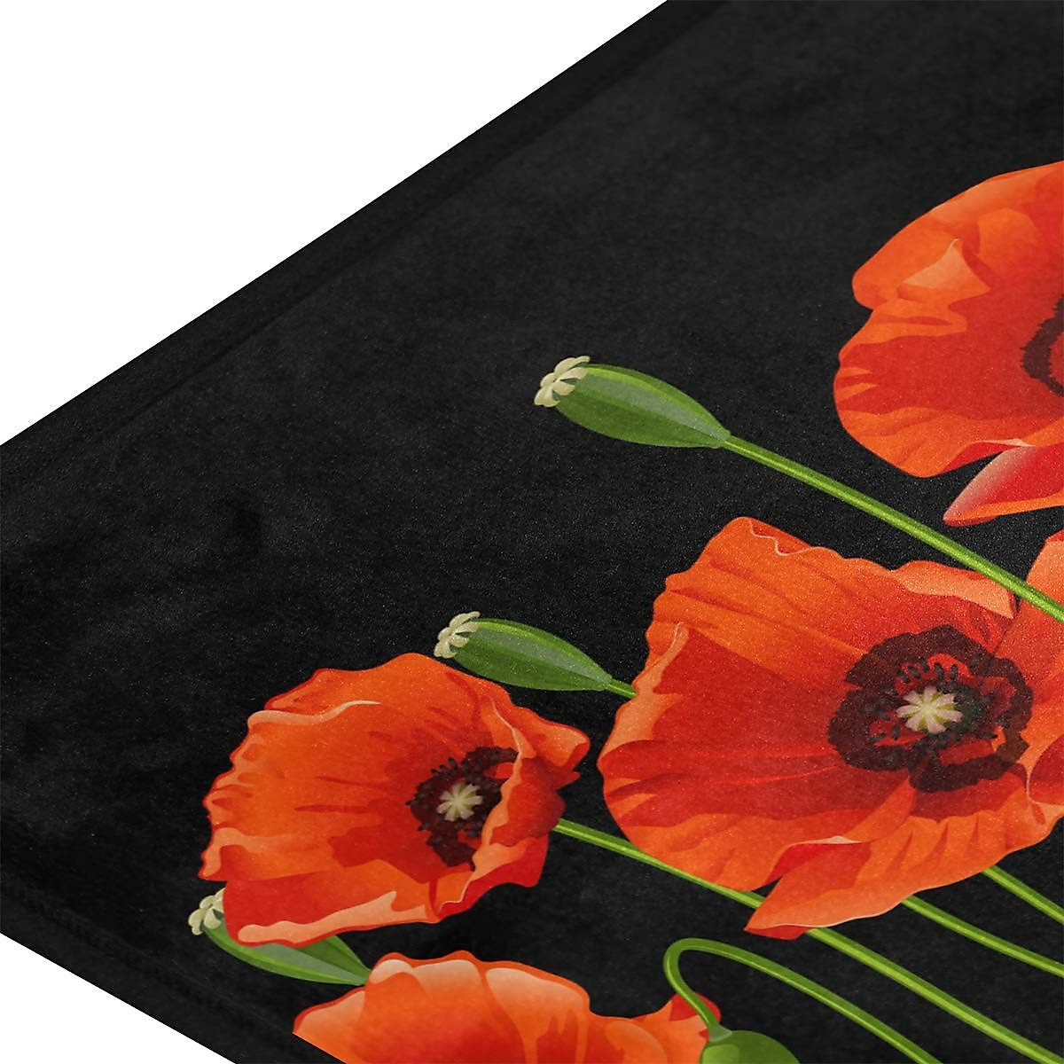 AGONA Anti Fatigue Kitchen Mat Red Poppy Flower in Black Kitchen Floor Mat Soft Standing Mats Absorbent Area Rugs Non Slip Kitchen Rugs Bath Rug Runner Carpet for Home Decor Indoor Outdoor