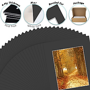 Golden State Art, Pack of 25, Acid-Free Black Pre-Cut 16x20 Picture Mat for 11x14 Photo with White Core Bevel Cut Frame Mattes