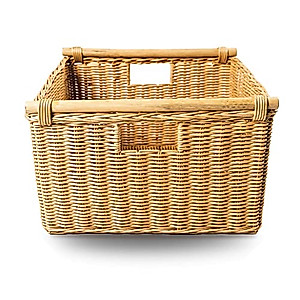 The Basket Lady Deep Pole Handle Wicker Storage Basket, Extra Large, 17.5 in L x 18 in W x 11.5 in H, Sandstone