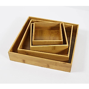 Bam & Boo - 4-Pieces Square Natural Bamboo Desk Drawer Organizer Trays & Storage Bins (Multi Sizes) - for Office, Kitchen, Dresser