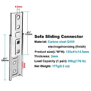 OTTFF 16 Pcs/8 Pairs Heavy Duty Interlocking Sofa Connector Bracket, Carbon Steel Sliding Sofa Connector Clamp Sectional Sofa Furniture Assemble Fixing Joint Connectors Bands, Flush Mount Hanger