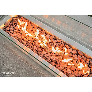 AMS Fireplace | Elementi | Large Rectangular Natural Gas Fire Pit Table | Free Bio-Ethanol Tabletop Lantern | With Canvas Cover, Lava Rocks, and Gas Key Valve | Fuel: Natural Gas, Hampton - Light Grey