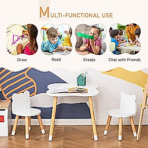 Qaba Wooden Kids Table and Chair Set Ideal for Arts, Meals, Homework, Cute Toddler Activity Table for Age 3 Years+, Grey