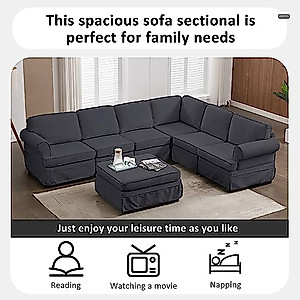EMKK Sectional Couch L Shaped Sofa 6 Seat Sofa with Chaise，Removable Ottoman,Upholstered Modular Convertible Reversible Sofá,Living Room Furniture Sets for Large Space,Apartments