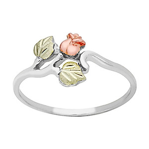 Slim-Profile Rose Ring, Sterling Silver, 12k Green and Rose Gold Black Hills Gold Motif, Size 9