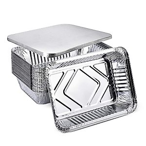 XIAFEI 2LB Takeout Foil Pans with Lids(30 Pack), Recyclable,Best Use for Baking, Cooking, Heating, Storing, Prepping Food,Takeout - 8.26" x 5.7" x 1.77"