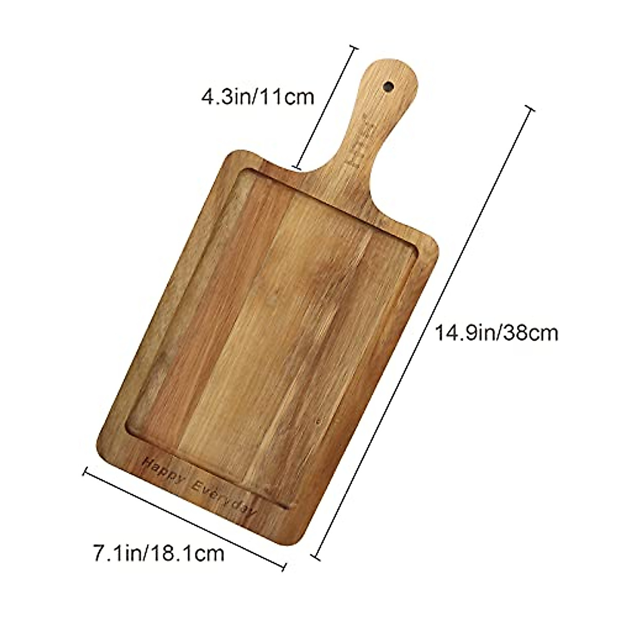 Acacia Wood Paddle Serving Board HAPPY EVERYDAY Engraved, 15 x 7.1 In Small Kitchen Wooden Cutting Board With Handle, Slicing Board for Cooked Food, Bread Serving Board By HTB