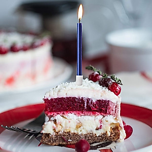 LUTER Metallic Long Blue Candle Birthday Candles with Holder Cake Candles for Wedding Party Birthday Decoration (24 Pieces)