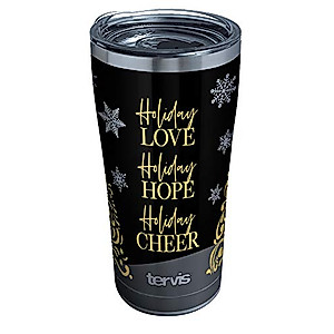 Tervis Triple Walled Golden Holiday Christmas Insulated Tumbler Cup Keeps Drinks Cold & Hot, 20oz, Stainless Steel