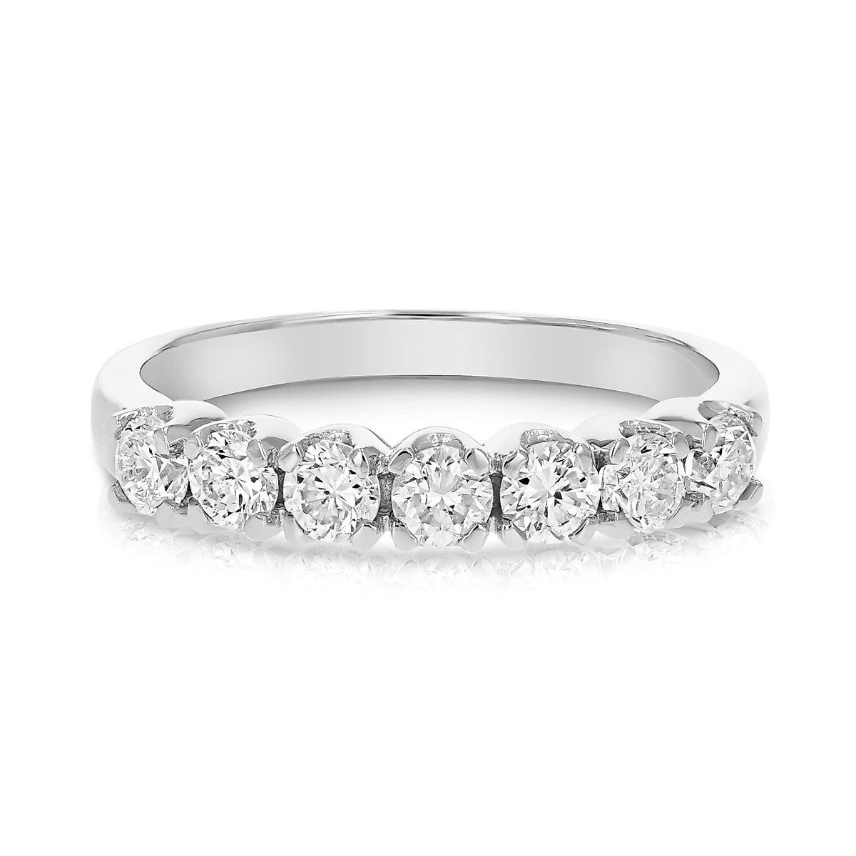 Vir Jewels 1 cttw Diamond Wedding Band 14K White Gold 7 Stones Prong Set Round Bridal Ring Size 7