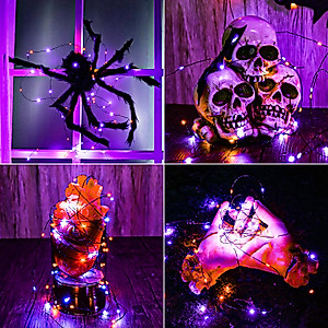 Solar Halloween Lights Outdoor - 4 Pack Total 135ft 400 LED Solar Fairy Lights Waterproof 8 Modes Twinkle Black Wire String Lights for Halloween Party DIY Decoration (Orange Purple)