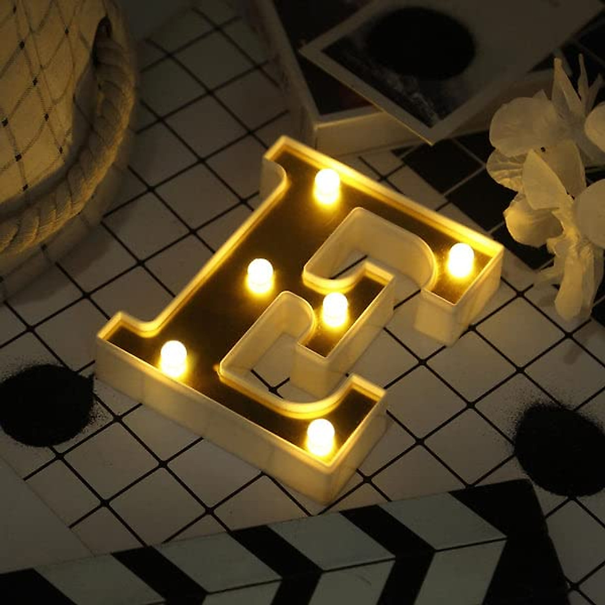 TABLECLOTHSFACTORY 6" 3D Gold Marquee Letters 5 LED Light Up Letters Warm White LED Letter Lights - E