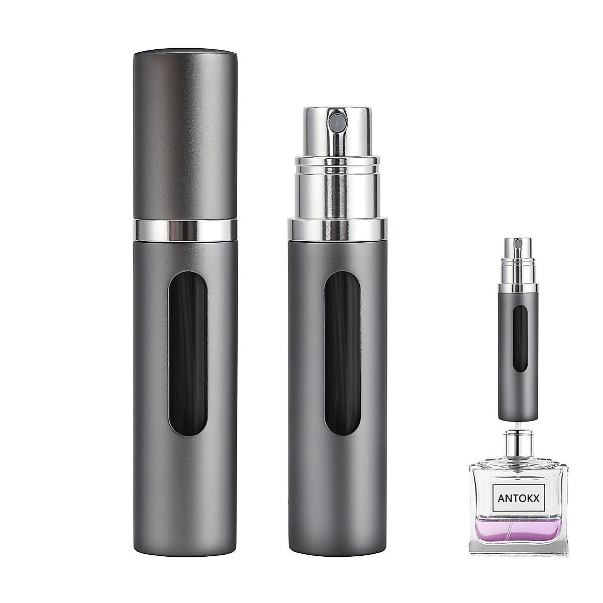 ANTOKX Perfume Travel Refillable Bottle - 5ML Pocket Perfume Atomizer, Travel Perfume Atomizer Refillable Perfume Spray Bottle, Portable Perfume Sprayer for Women and Men (Gray)