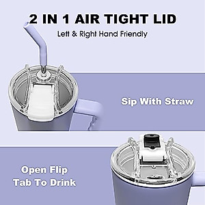 Serborni 40 oz Tumbler With Handle and 2 Straws Lid, Insulated Tumblers Stainless Steel, Upgraded Leak-Proof Lid For Hot and Cold Insulation Travel Coffee Cup Mug（Skyblue）