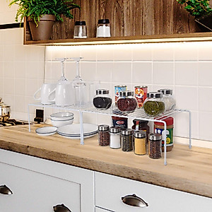 yaenoei Kitchen Storage Shelf Rack w/Plastic Feet - Medium - Steel Metal - Rust Resistant Finish - Cups, Dishes, Cabinet & Pantry Organization - Kitchen 2 Pack (Bronze)