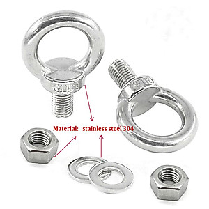 JY-MARINE Lifting Eye Bolts 304 Stainless Steel Heavy Duty Screw Bolt Male Thread Machinery Shoulder Lifting Ring Eye Bolt with Lock Nuts and Flat Washers,2Pcs (M12)