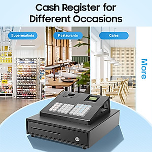 CAIHAOA Cash Register, 8 Digits LED 38 Keys Electronic Cash Register, Automatic Cash Register with 32 Departments, Quick Load Thermal Printer Cash Register 1000 Plus 10 Clerks for Small Business,Black
