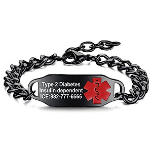 JUST MEET YOU Personalized Medical Alert Bracelets for Men Women Custom Medical ID Bracelets for Women Men Stainless Steel Medical Bracelet with Free Engraving, Adjustable(7.5-8.7 Inches)