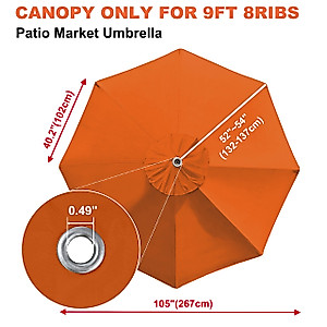 EliteShade USA 9FT Patio Umbrella Replacement Covers 8 Ribs Market Umbrella Canopy Cover (CANOPY ONLY) (Orange)