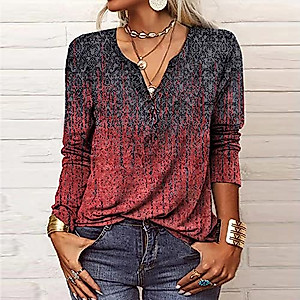 SMIDOW Womens Ethnic Style Long Sleeve Tops 2023 Trendy Spring Shirts v Neck Loose Comfy Pullover Tops Blouse Dressy Casual