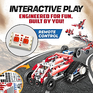 Qmecha 16 in 1 STEM RC Car – Remote Control Stunt RC Tank - 458 PCS RC Car Kit –Learning and Educational RC Snowmobile Gifts for Boys - Remote Control Cars for Kids for Boys