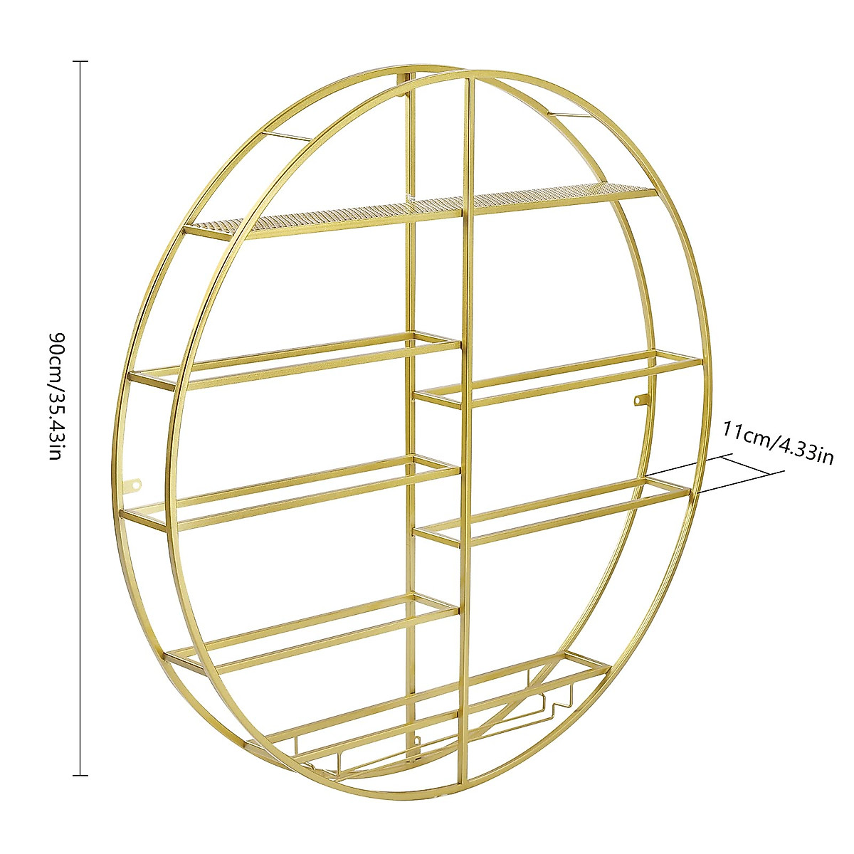 Gdrasuya10 Gold Wall Mounted Wine Racks Modern Metal Hanging Wine Bottle Holder Shelf for 12 Bottles and 4 Glass Cups Round Multipurpose Wine Storage Display Rack for Home Bar Dining Room Kitchen