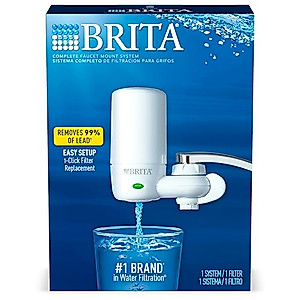 Brita Complete Faucet Mount Water Filtration System, BPA-Free Faucet Water Purifier for Sink, Filter Replaces 2,250 Plastic Water Bottles a Year, Lasts Four Months, Includes 1 System/1 Filter, White