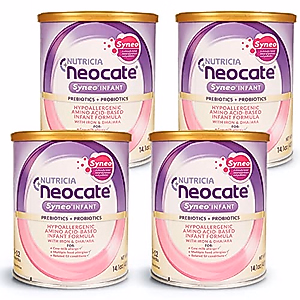Neocate Syneo Infant - Hypoallergenic, Amino Acid-Based Baby Formula with Prebiotics, Probiotics and DHA/ARA - 14.1 Oz Can (Pack of 4)