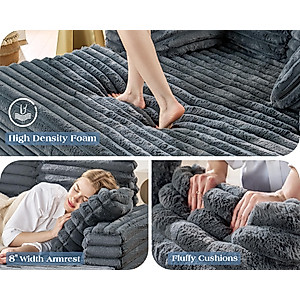 VanAcc 53 Inch Chaise Lounge Indoor, Upholstered Sofa Bed with Throw Pillows and Armrests, Sleeper Chair- Plush Chair Bed for Living Room, Grey