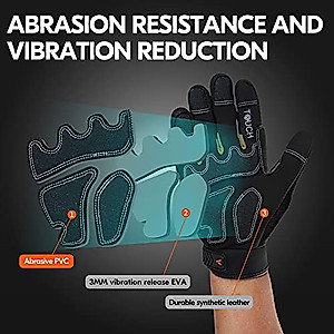 Vgo... 1-Pair Heavy Duty Synthetic Leather Work Gloves, Impact Protection Mechanic Gloves, Rigger Gloves, Vibration Reduction, Touchscreen Capable (Size L, Black, SL8849)