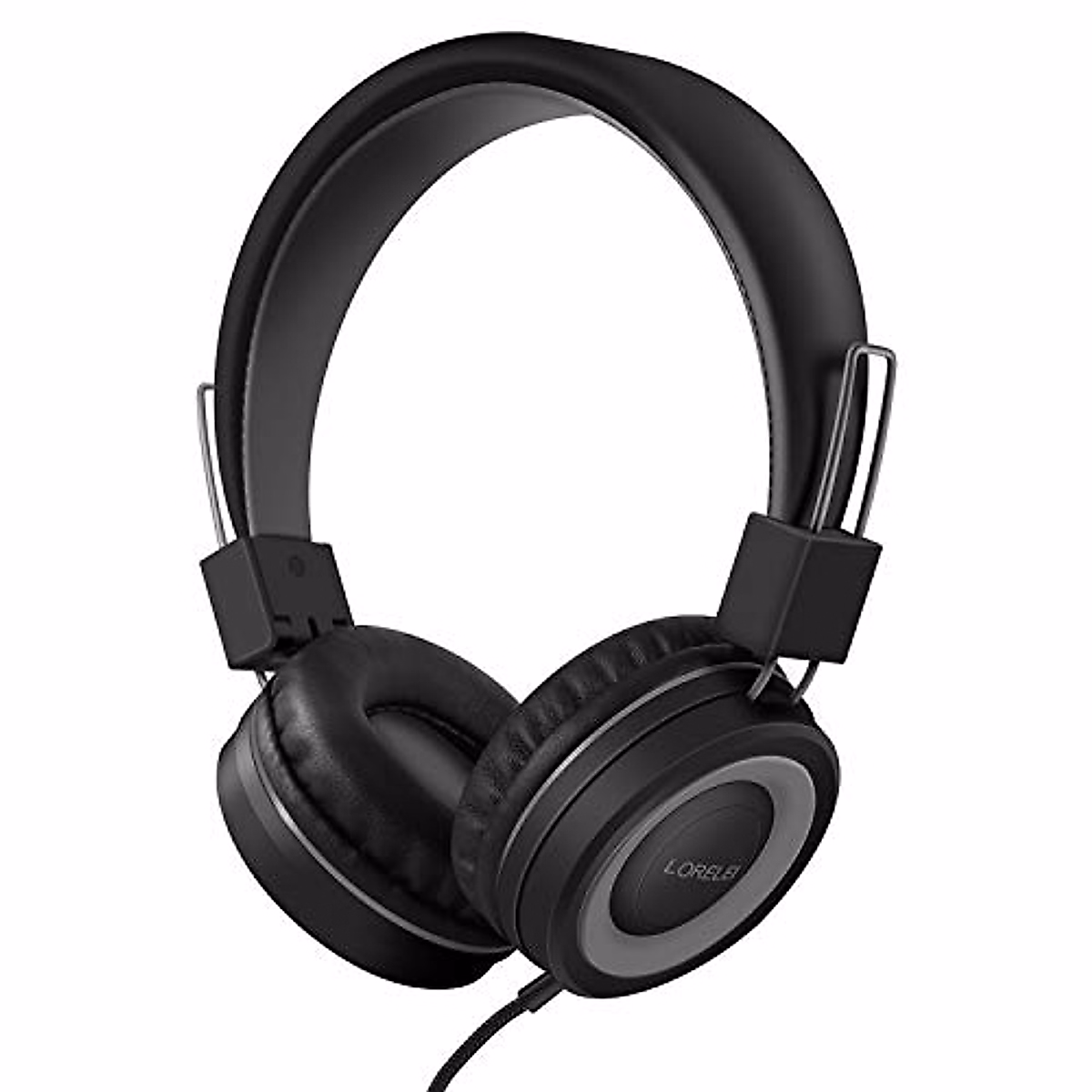 LORELEI X2 On-Ear Kids Headphones with Microphone, Lightweight Folding Stereo Bass Headphones with 1.5m Cord, Portable Wired Headphones for School Trip Airplane (Black)